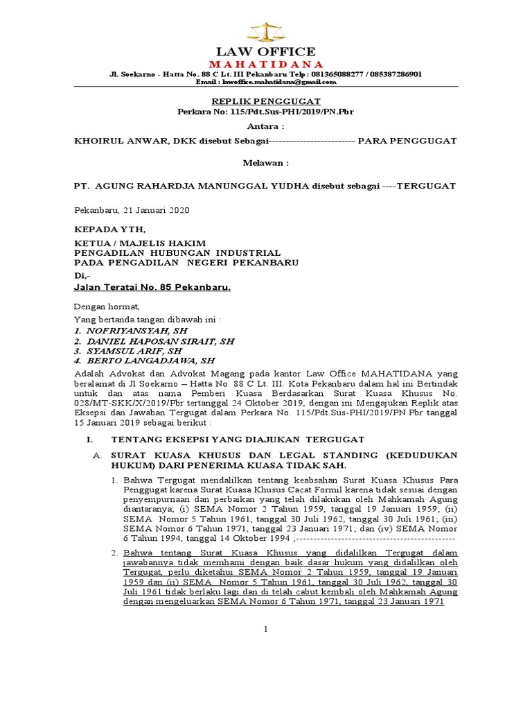 Replik PT. ARMY | PDF | Hukum