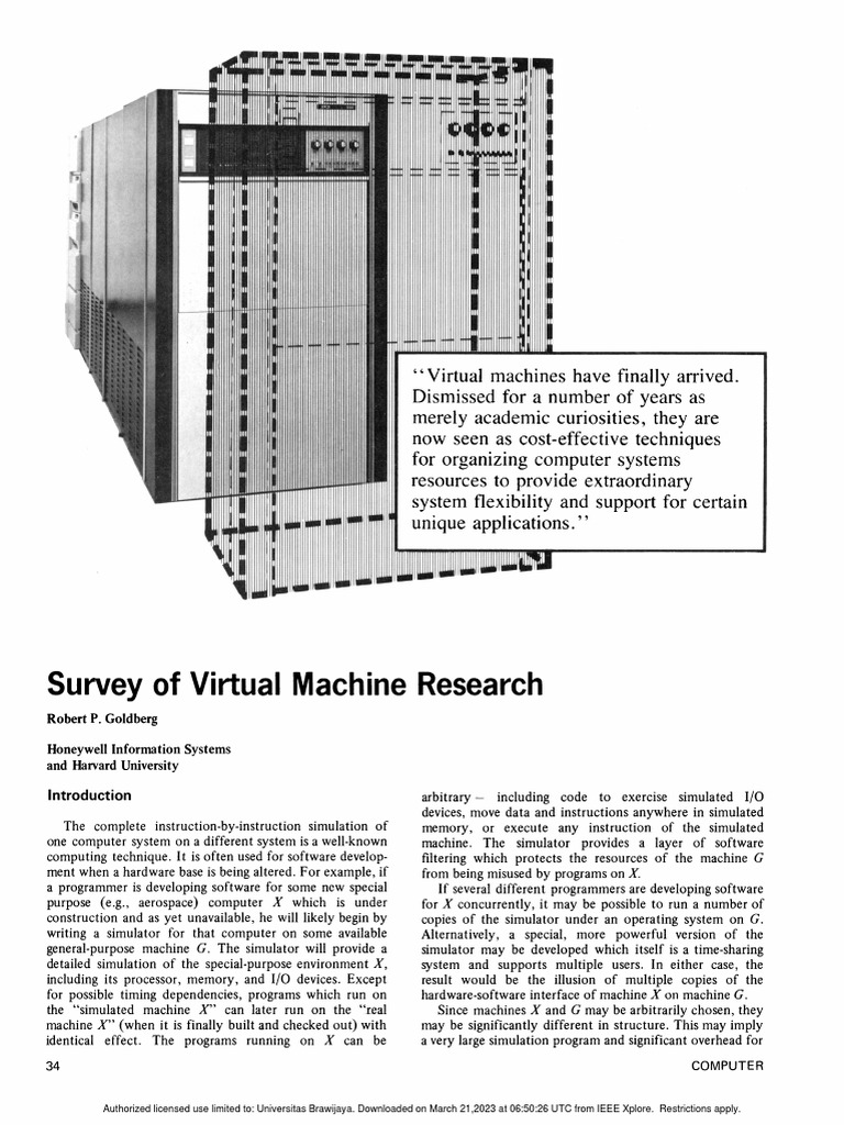 Survey of Virtual Machine Research PDF | PDF | Art