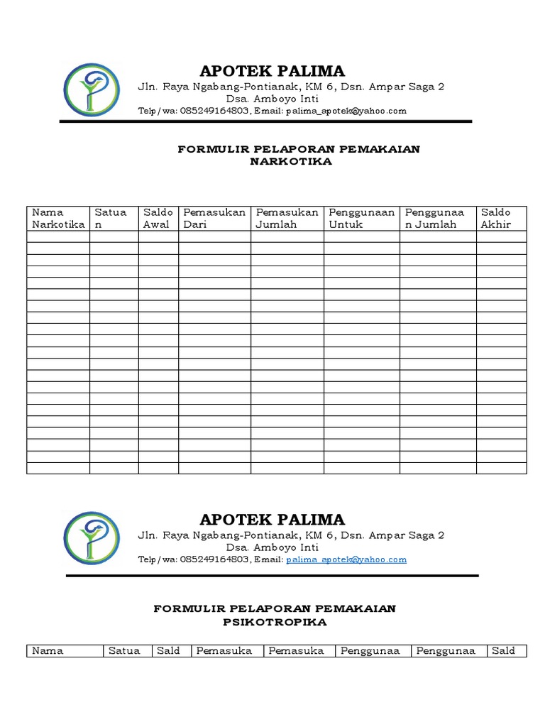 Formulir Pelaporan Pemakaian Narkotika Dan Psikotropika | PDF