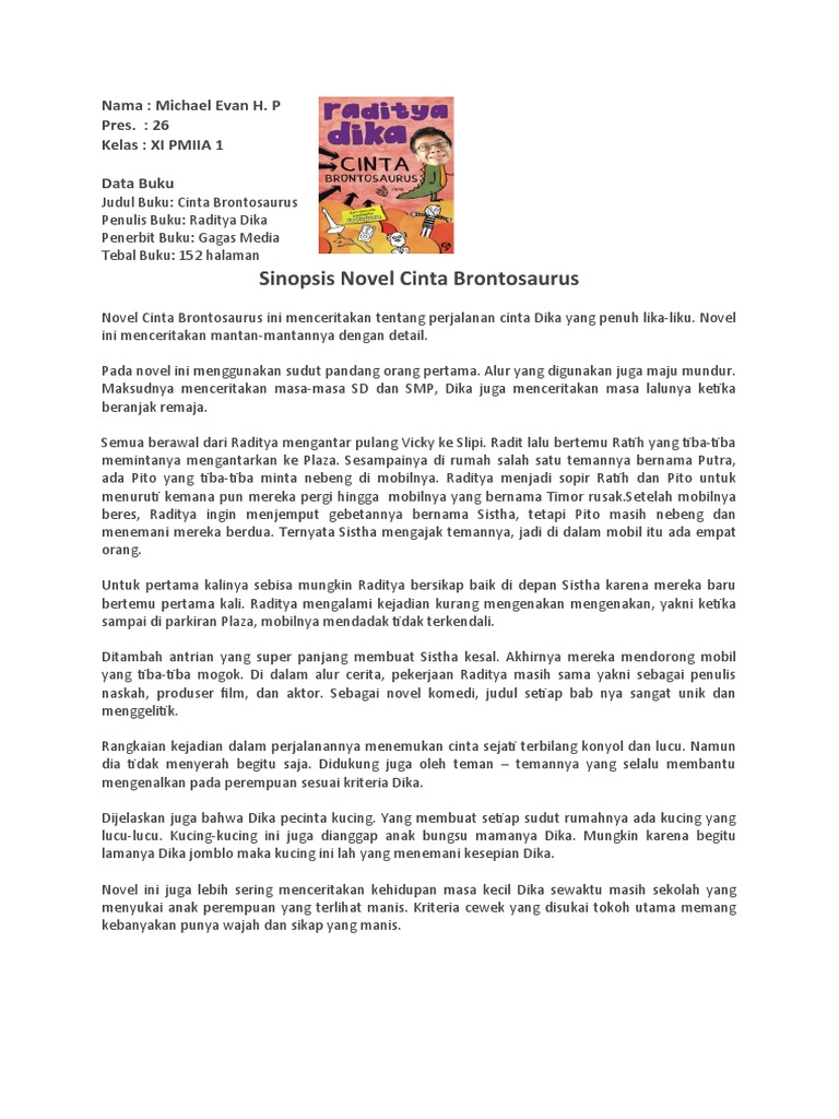 Sinopsis Cinta Brontosaurus Raditya Dika | PDF