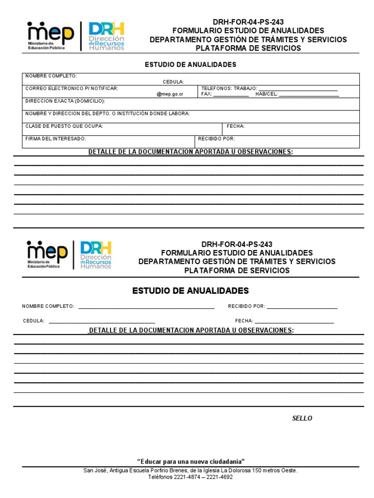 Formulario DRH FOR 04 PS 243 | PDF | Industrias de servicio