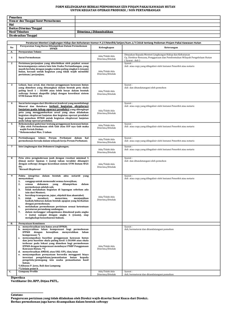 FORM IPPKH Permen LHK P.27 2018 | PDF