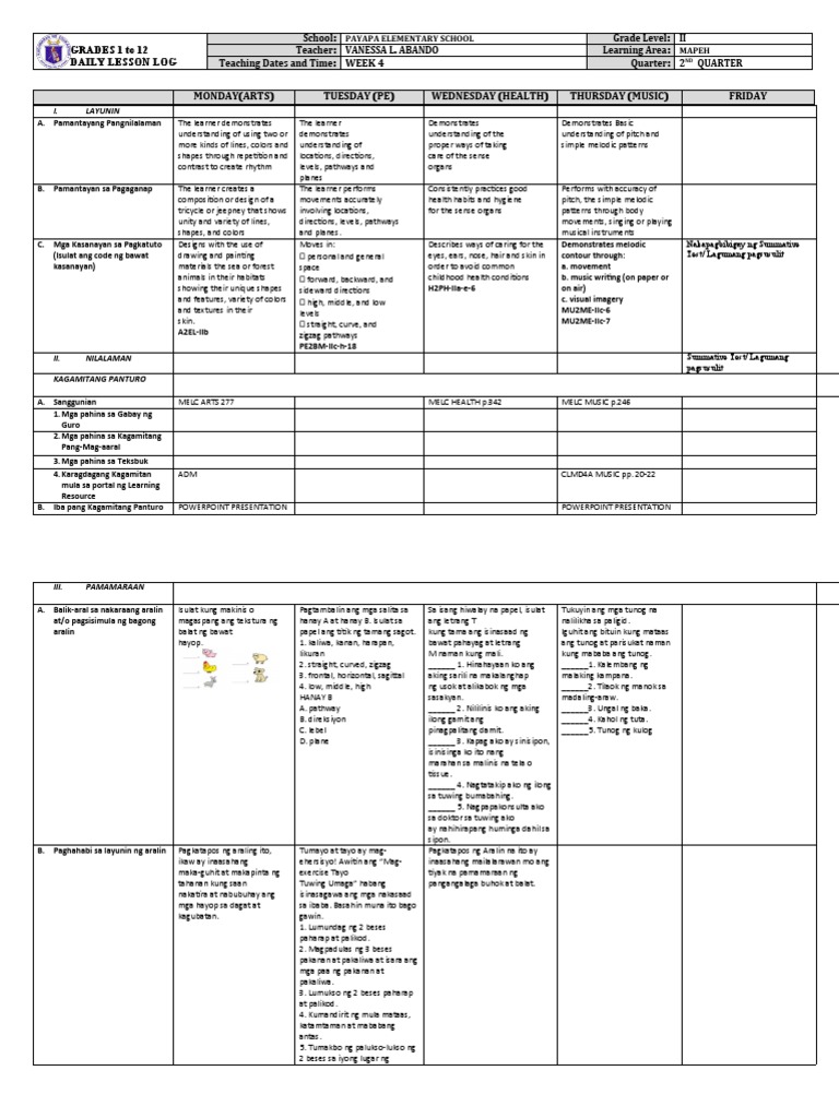 02mapeh-2nd Quarter Week 4 | PDF | Learning | Cognition