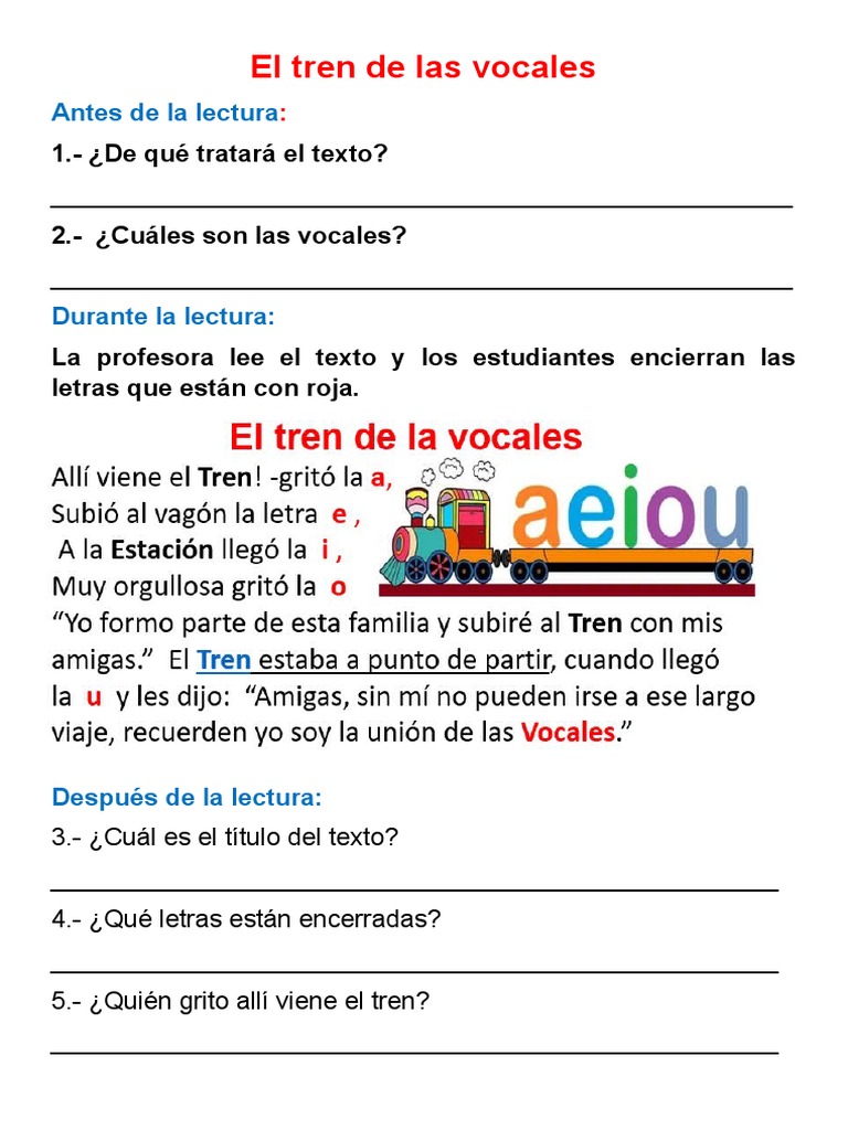 Ficha de Trabajo El Tren de Las Vocales | PDF