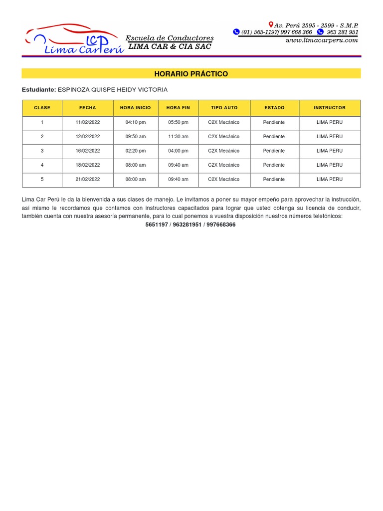 Horario Practica. Srta Heidy PDF | PDF