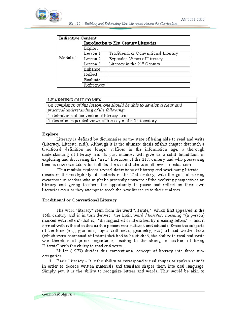 Module-1-Introduction-to-21st-Century-Literacies.docx | PDF | Literacy | Cognition