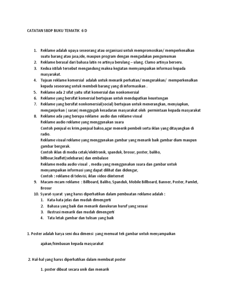 Catatan SBDP Buku Tematik 6D | PDF
