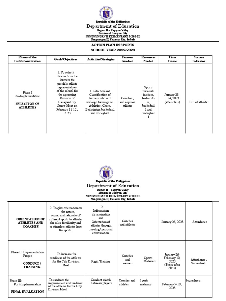 Sports Action Plan | PDF