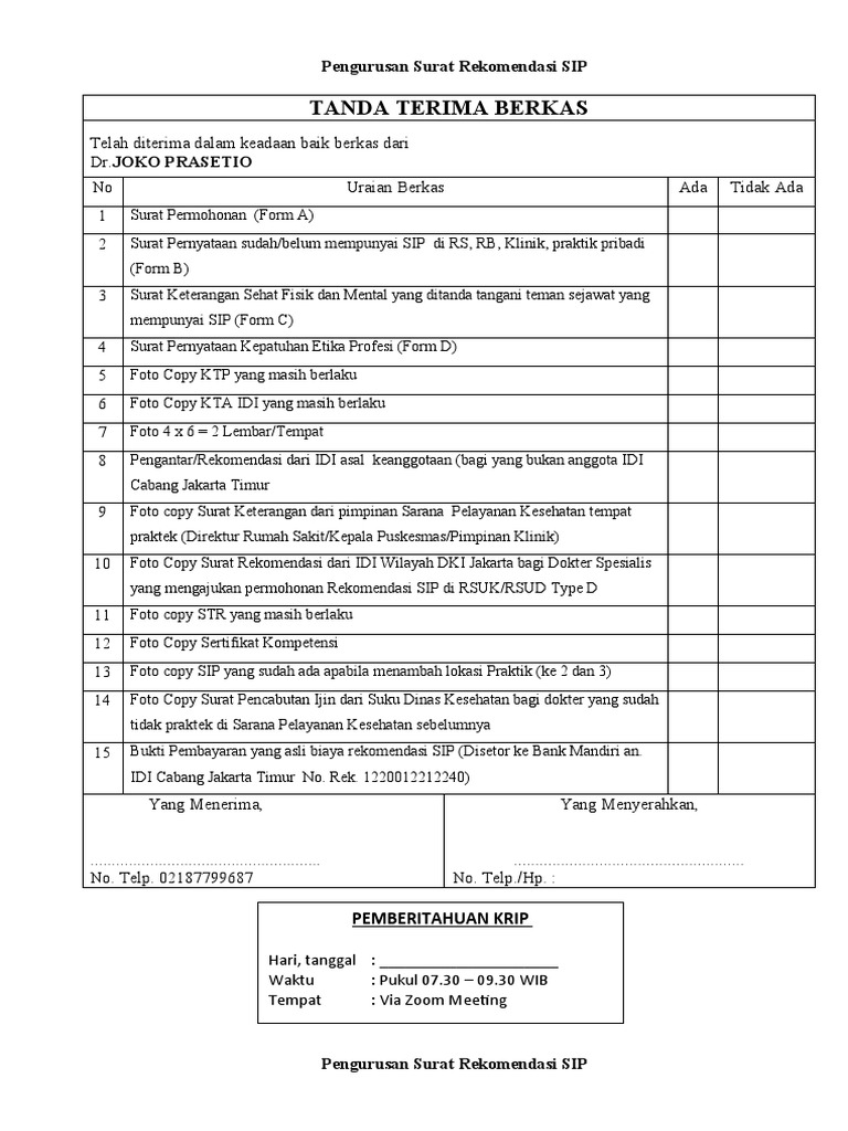 isi Form Rekomendasi SIP IDI Cabang Jakarta Timur | PDF