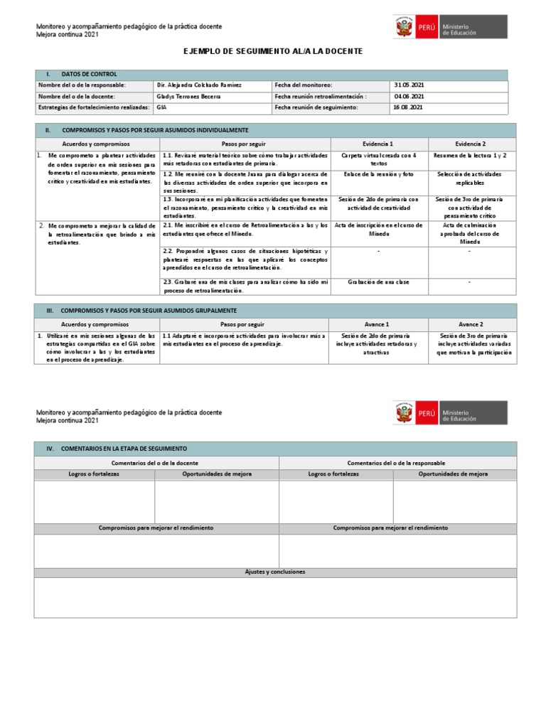 Ejemplo de Seguimiento Al Docente | PDF | Aprendizaje | Cognición Ejemplo de Seguimiento Al Docente | PDF | Aprendizaje | Cognición
