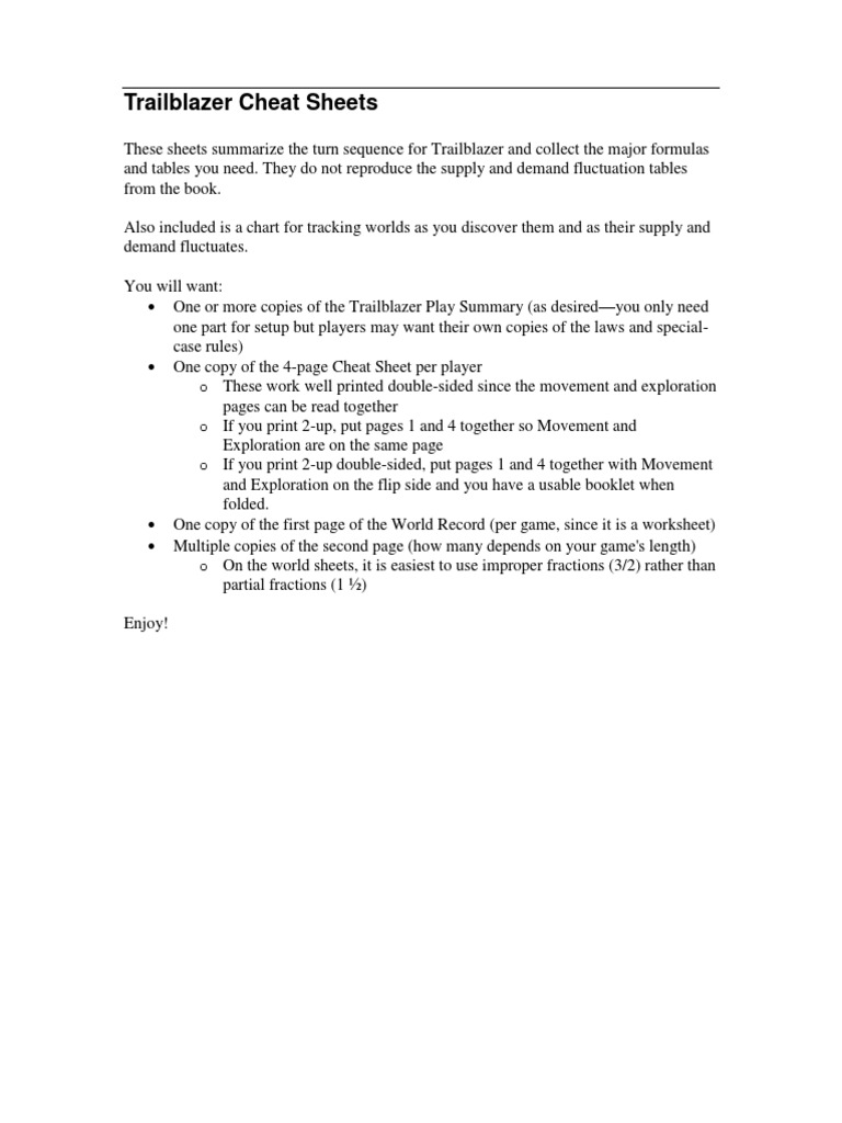 Trailblazer Cheat Sheet | PDF
