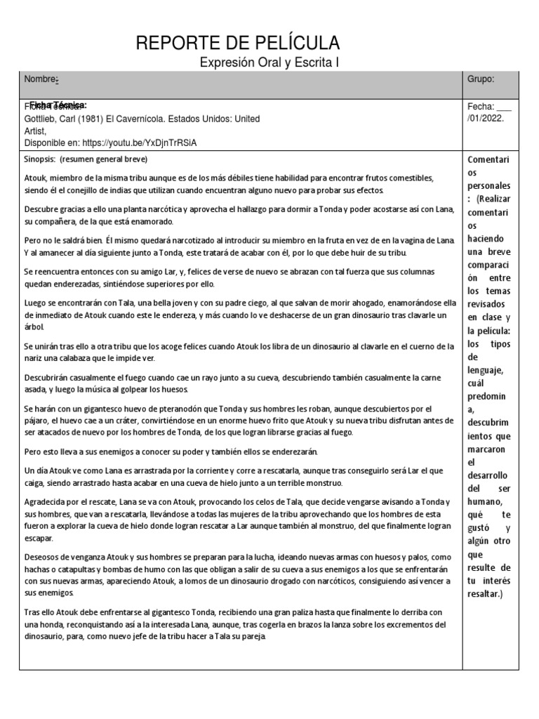 REPORTE DE PELÍCULA | PDF