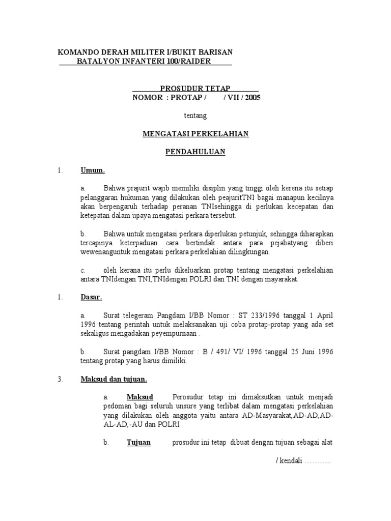Protap Penanganan Perkelahian TNI | PDF