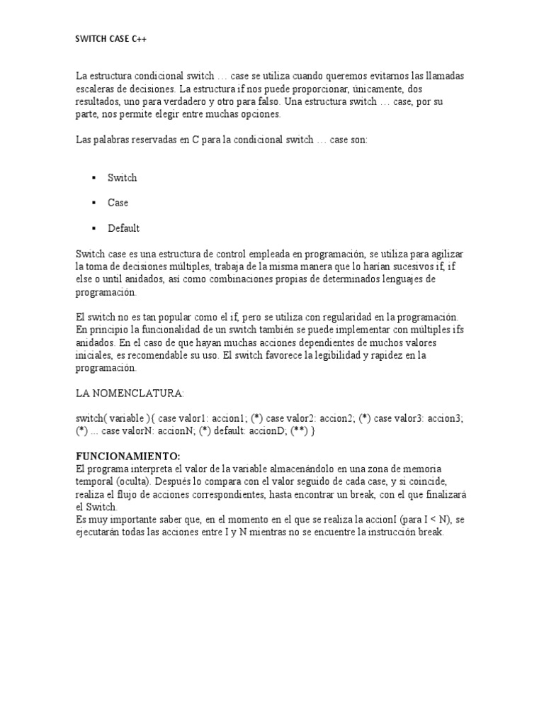 La Estructura Condicional Switch | PDF