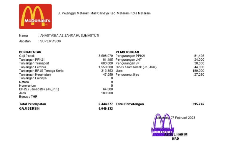 Slip Gaji Mcdonalds | PDF