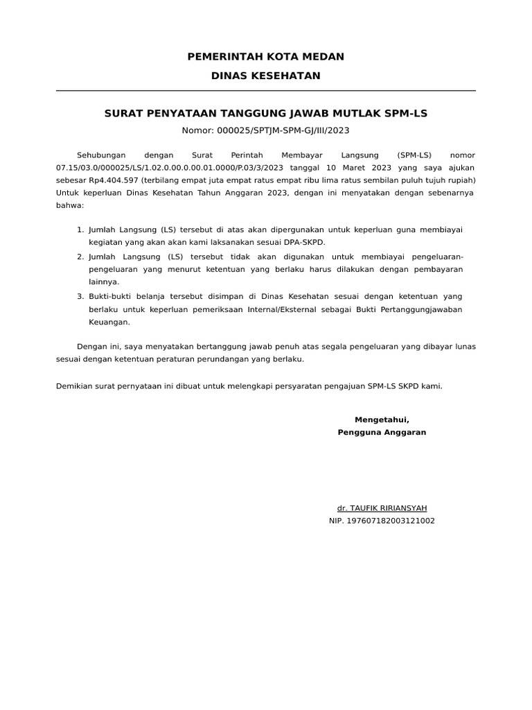 Pernyataan Pengajuan SPM-LS - 000025 - SPTJM-SPM-GJ - III - 2023 | PDF ...