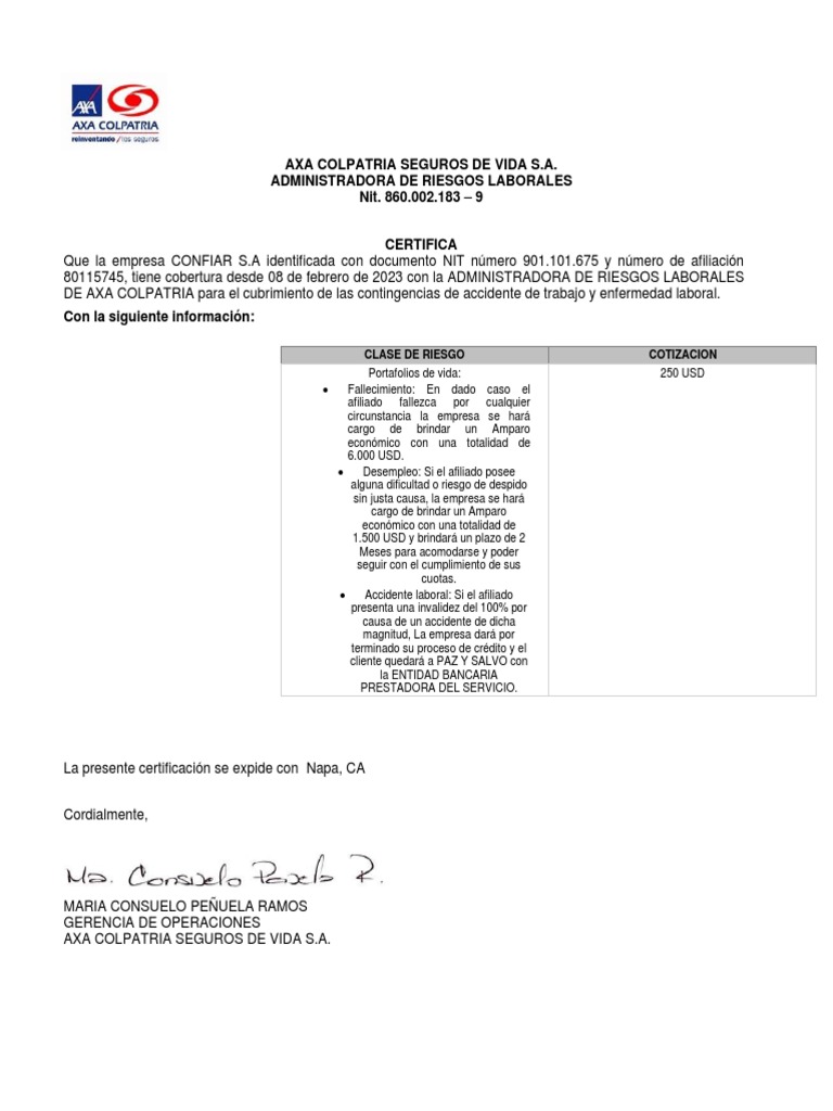 Certificado Axa | PDF | Business | Economias