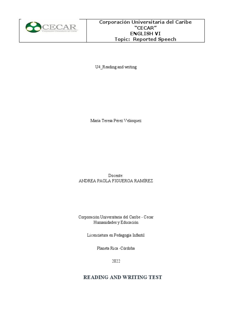 English VI U4 Reading | PDF