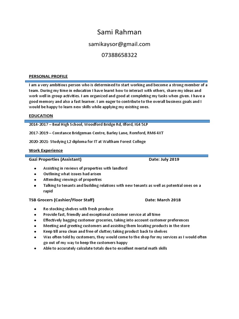 Resume Sami Rahman | Download Free PDF | Cognition | Cognitive Science
