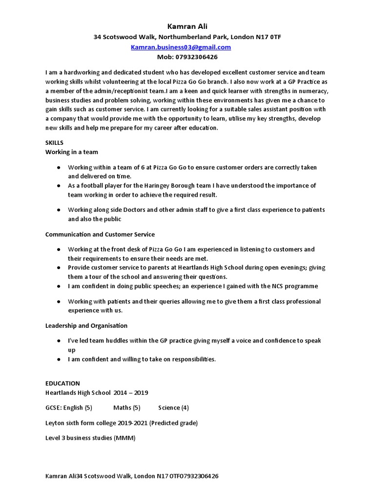 Resume Kamran Ali | PDF | Cognitive Science | Behavior Modification