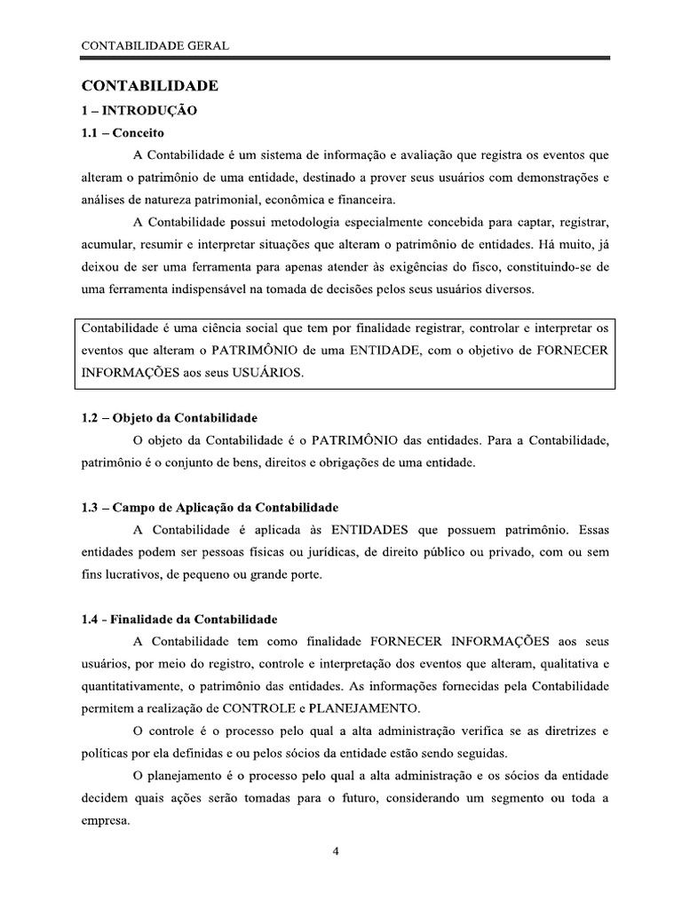 1 Tema Contabilidade Conceito Objeto Finalidade Funcoes PDF | PDF