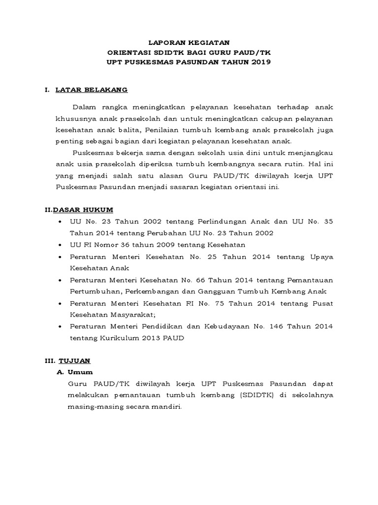 LAPORAN KEGIATAN ORIENTASI SDIDTK (23 Juli 2019) REVISI | PDF