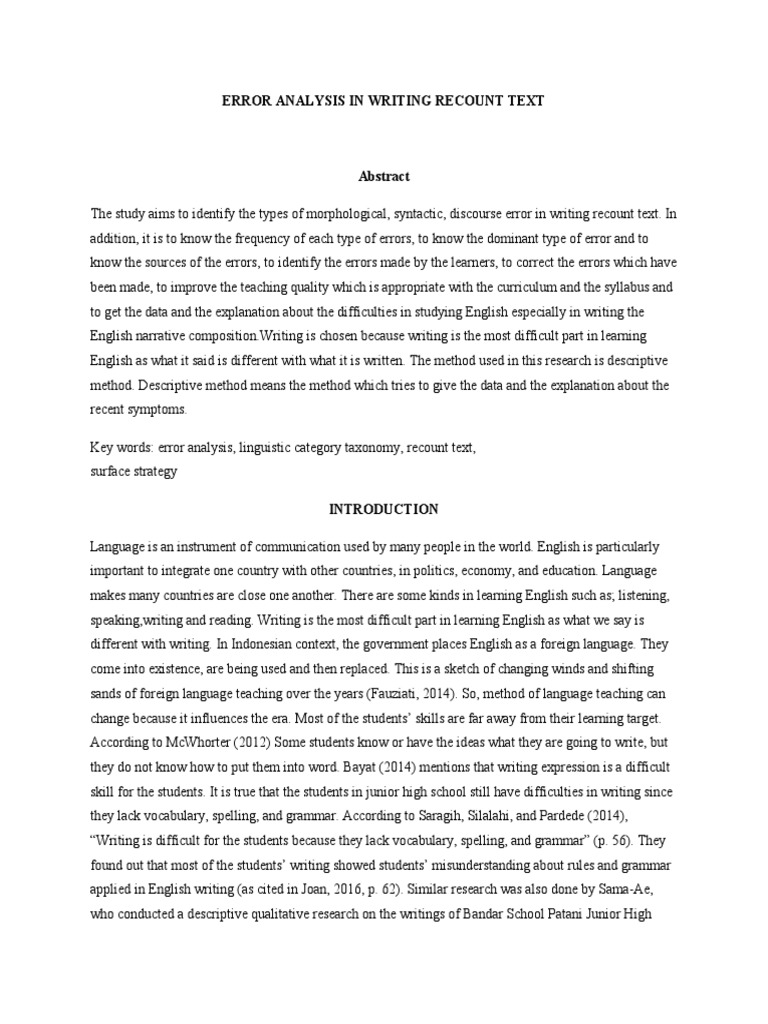 Error Analysis in Writing Recount Text | PDF | Word | Second Language