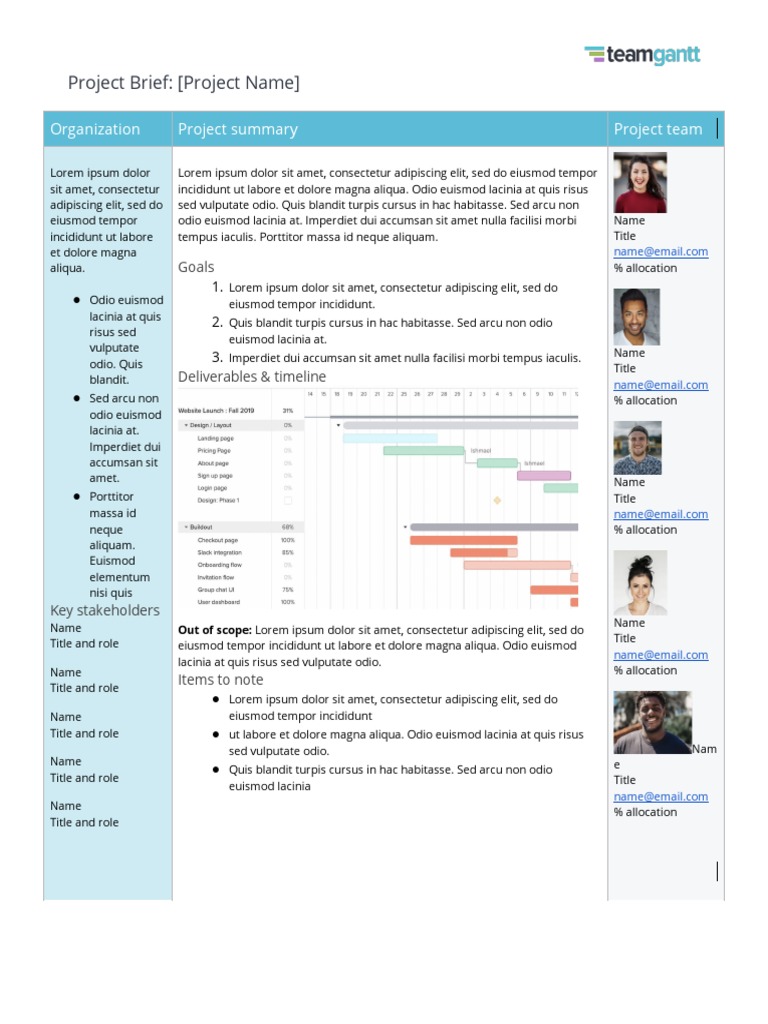 TeamGantt Project Brief Template (Portrait Format) | PDF