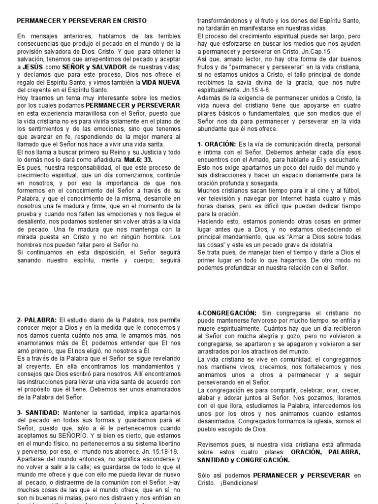 Permanecer y Perseverar en Cristo | PDF | Dios | Fe