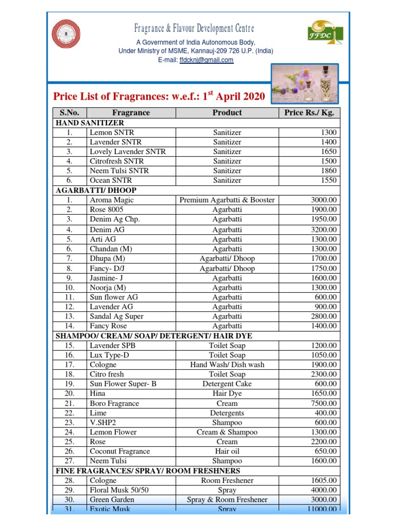 FFDC Fragrance Price List 2020 | PDF | Perfume