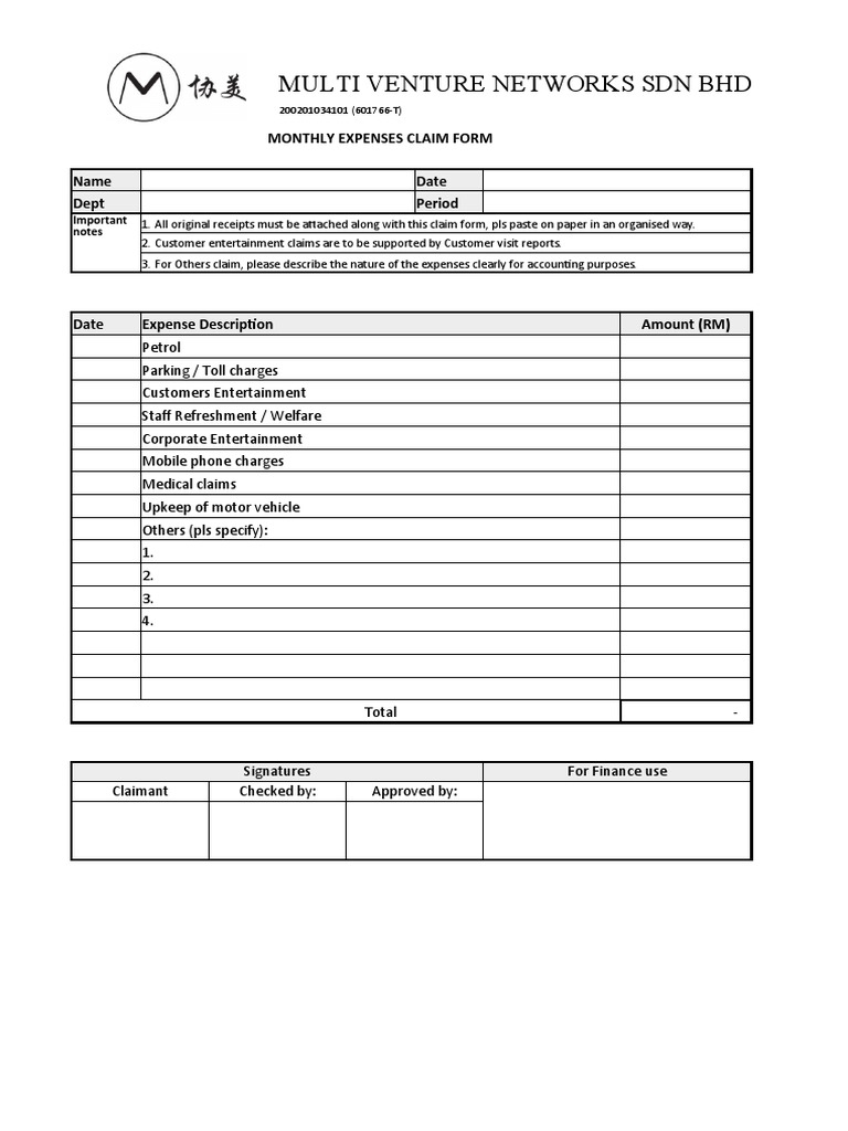 Expense Claim Form Template | PDF