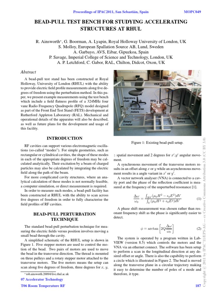 BEAD PULL TEST BENCH For RFQ | PDF | Resonance | Electromagnetism