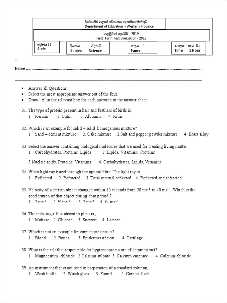 2019 1st Science English | PDF | Force | Tissue (Biology)