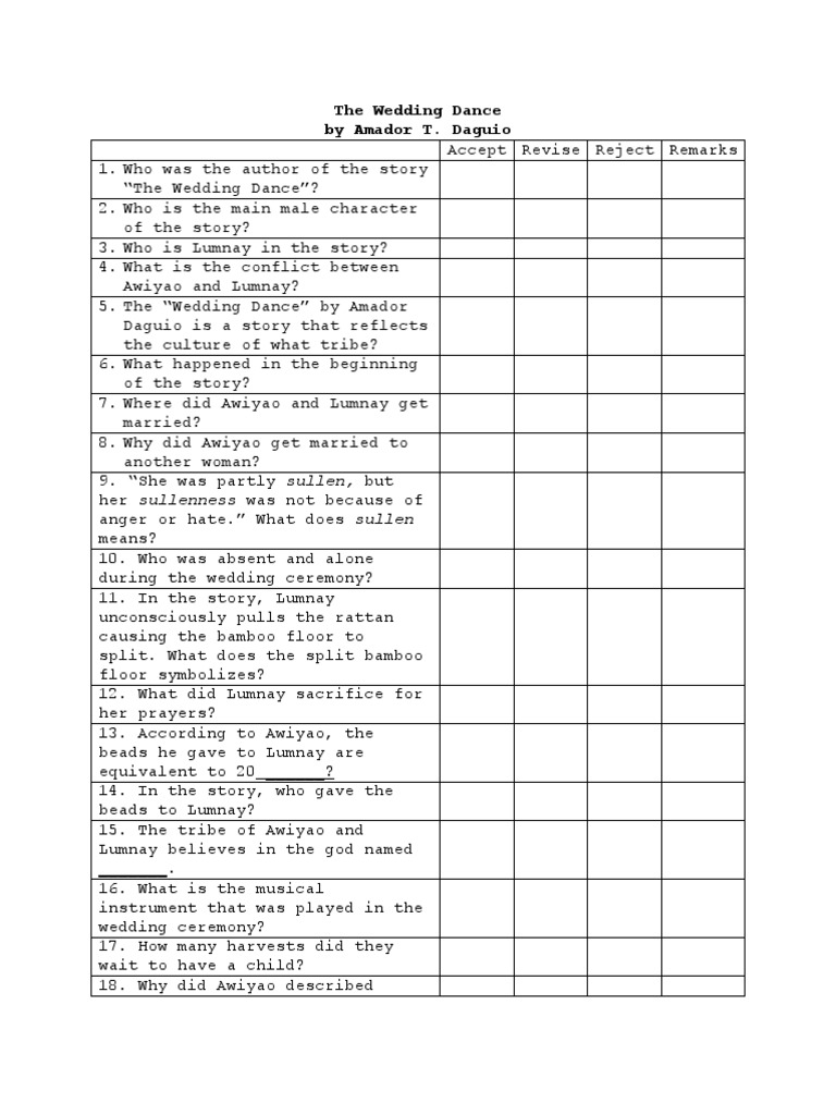 The Wedding Dance Questionnaire | PDF