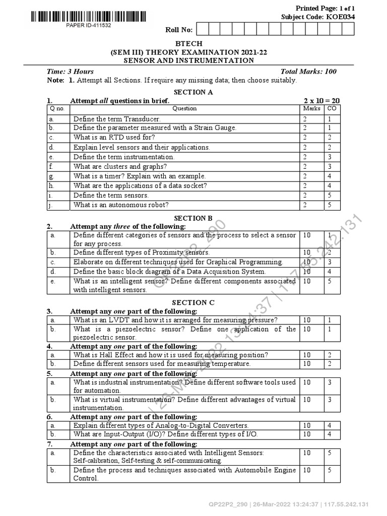 Btech Oe 3 Sem Sensor and Instrumentation Koe034 2022 | PDF ... Btech Oe 3 Sem Sensor and Instrumentation Koe034 2022 | PDF ...
