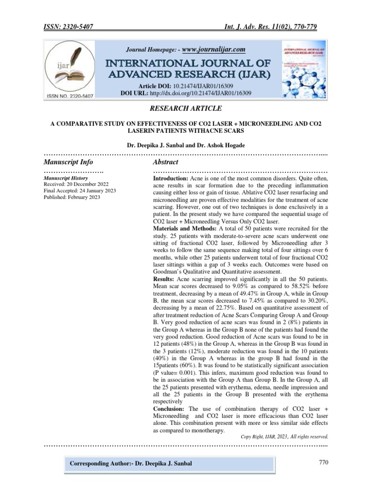 A Comparative Study On Effectiveness of Co2 Laser + Microneedling and Co2 Laserin Patients ...
