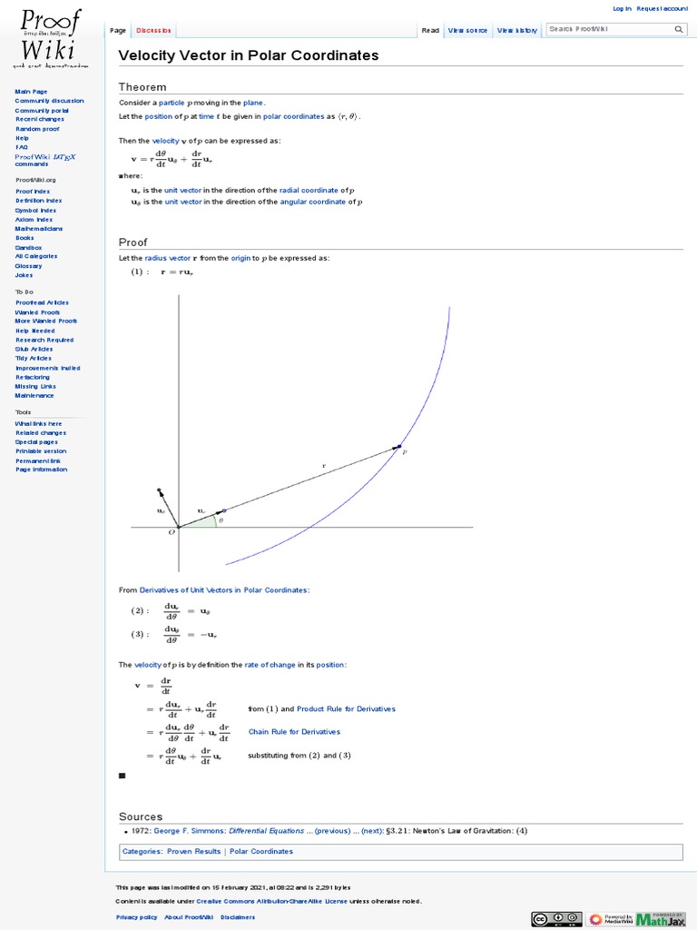 Velocity Vector In Polar Coordinates Proofwiki Download Free Pdf Derivative Euclidean Vector