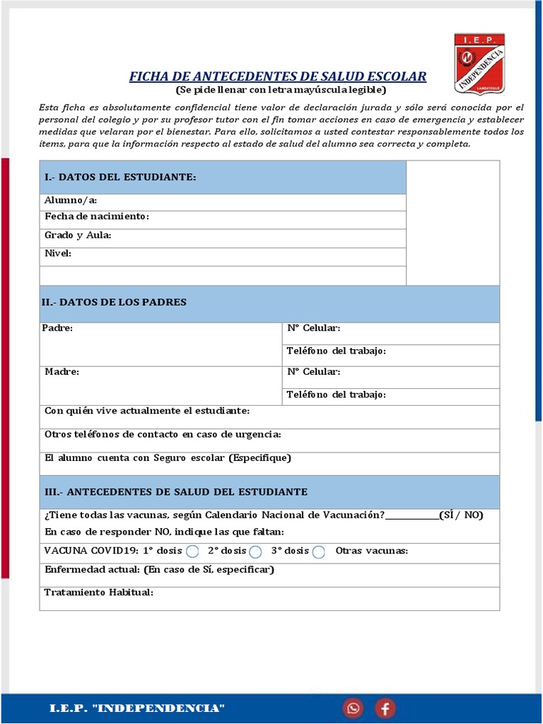 FICHA SALUD ESCOLAR | PDF | Asma | Alergia