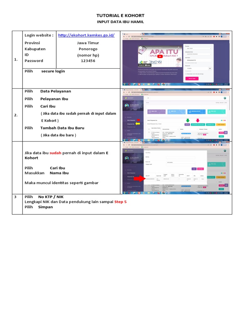 Panduan Login dan Input Data E-Kohort | PDF