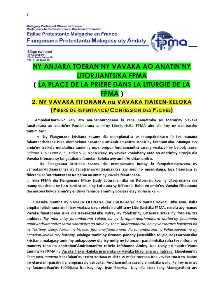 Fpma Sap Ny Vavaka Fifonana | PDF | Religion & Spirituality