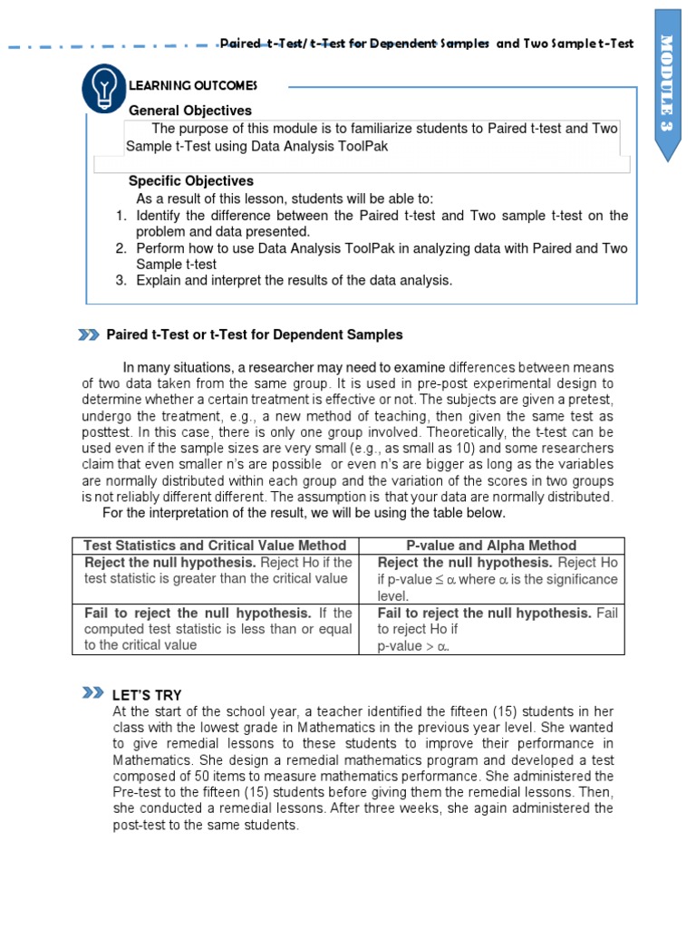 Paired t-Test Analysis in Excel | PDF | Student's T Test | P Value