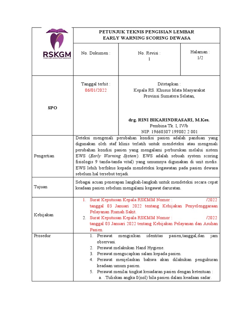 SPO Pengisian Lembar Ews | PDF
