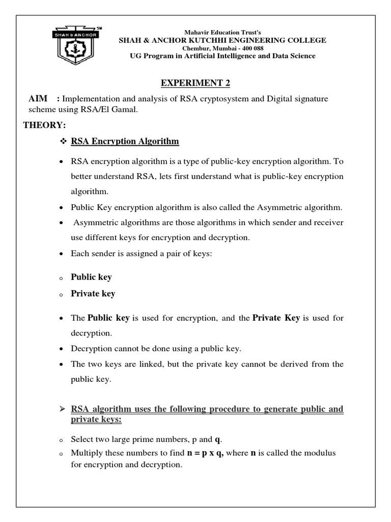 Experiment 2 PDF | PDF | Public Key Cryptography | Key (Cryptography)