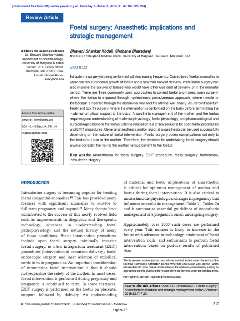 IndianJAnaesth629717-5020005 012340 PDF | PDF | Anesthesia | Fetus