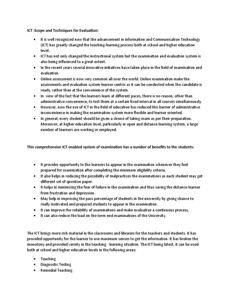 ICT:Scope and Techniques For Evaluation | PDF | Educational Assessment ...