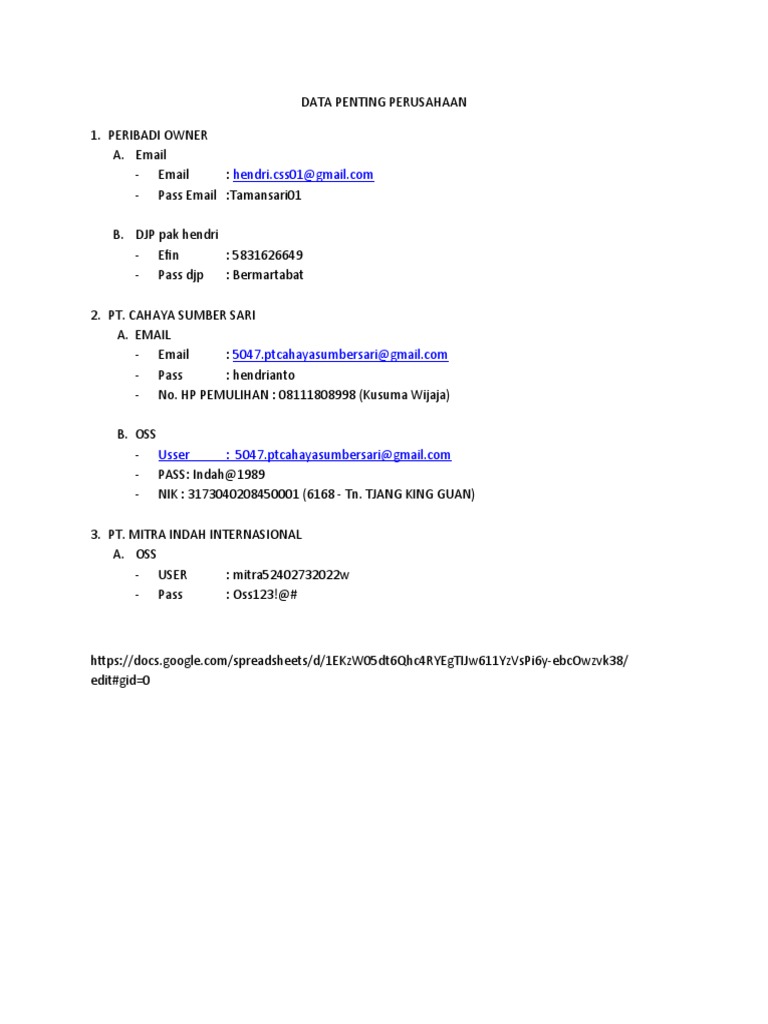 Data Penting Perusahaan | PDF