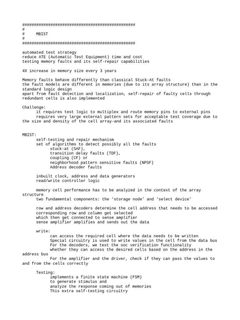 Mbist Summary | PDF | Computer Data Storage | Computer Memory