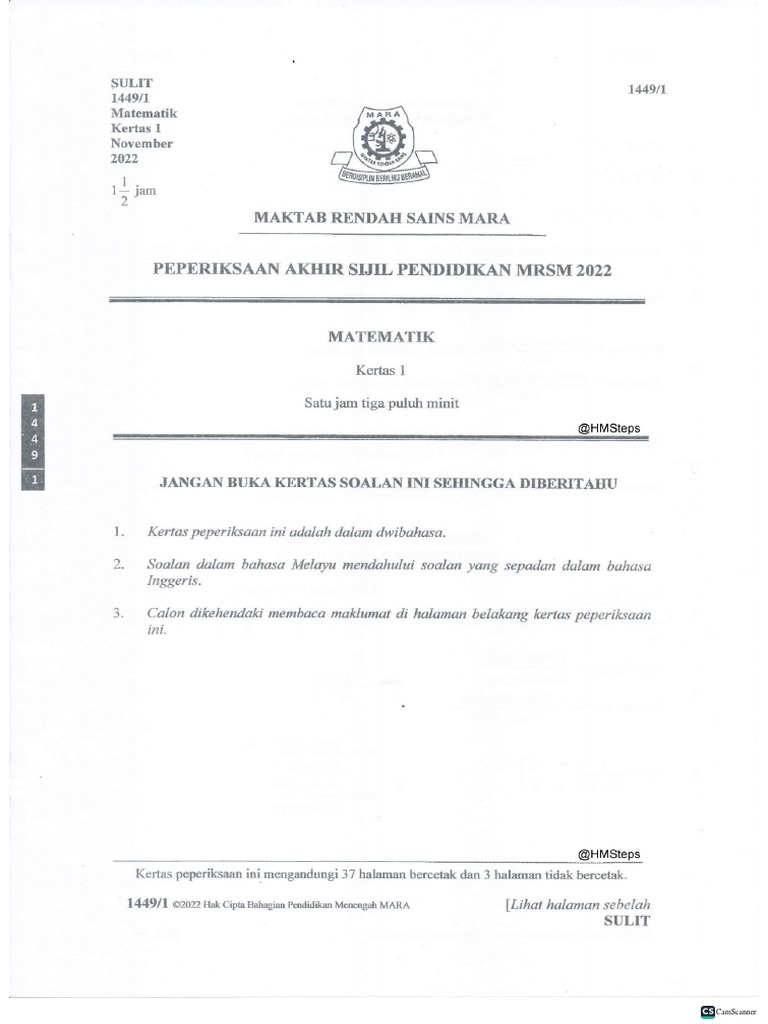 Matematik K1 Trial Mrsm 2022 Pdf