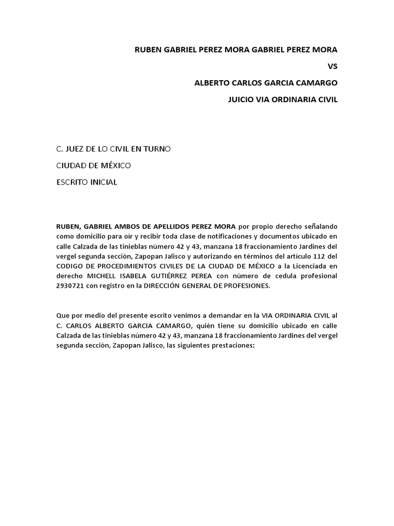Demanda Juicio Via Ordinaria Civil | PDF | Demanda judicial | Justicia