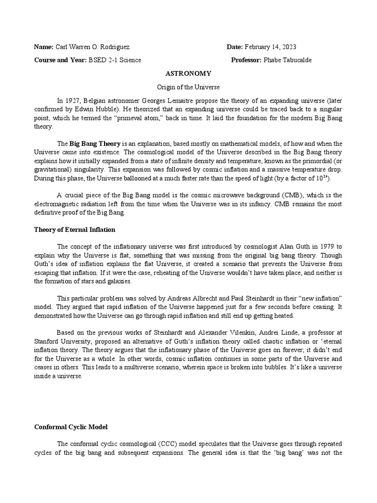 Universe | PDF | Big Bang | Inflation (Cosmology)